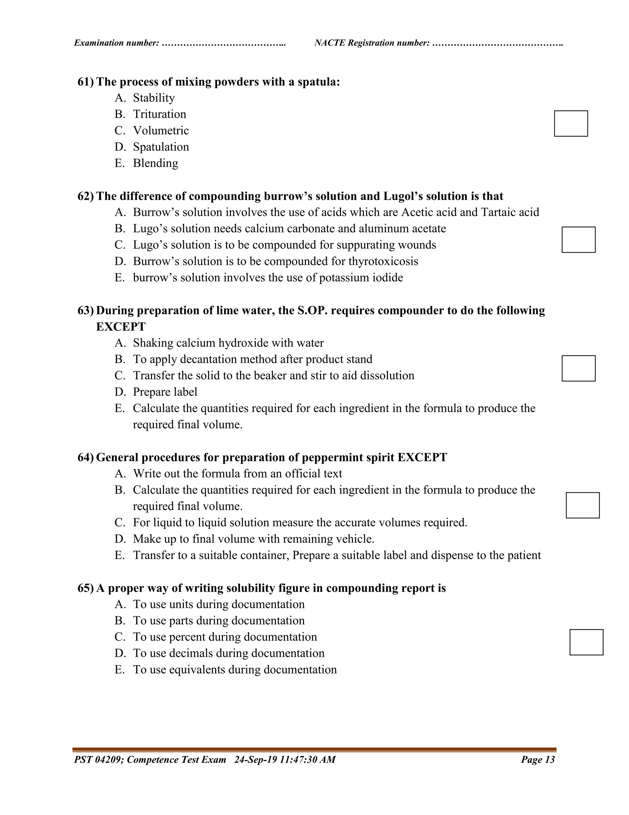 MCQ PHARMACEUTICAL COMPOUNDING TEST | PDF