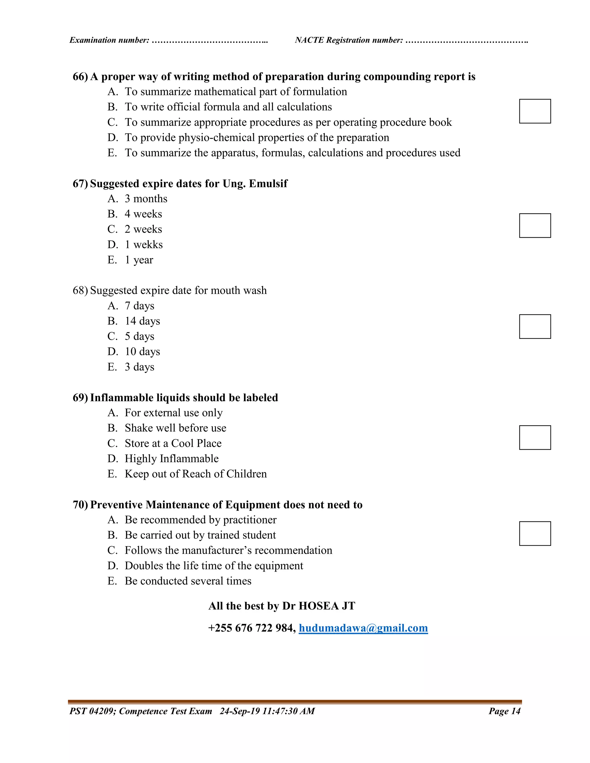 MCQ PHARMACEUTICAL COMPOUNDING TEST | PDF