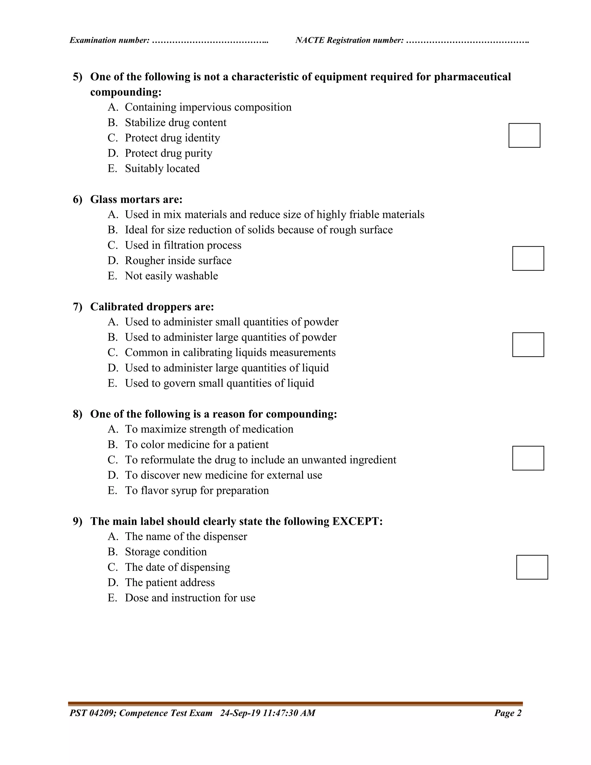 MCQ PHARMACEUTICAL COMPOUNDING TEST | PDF