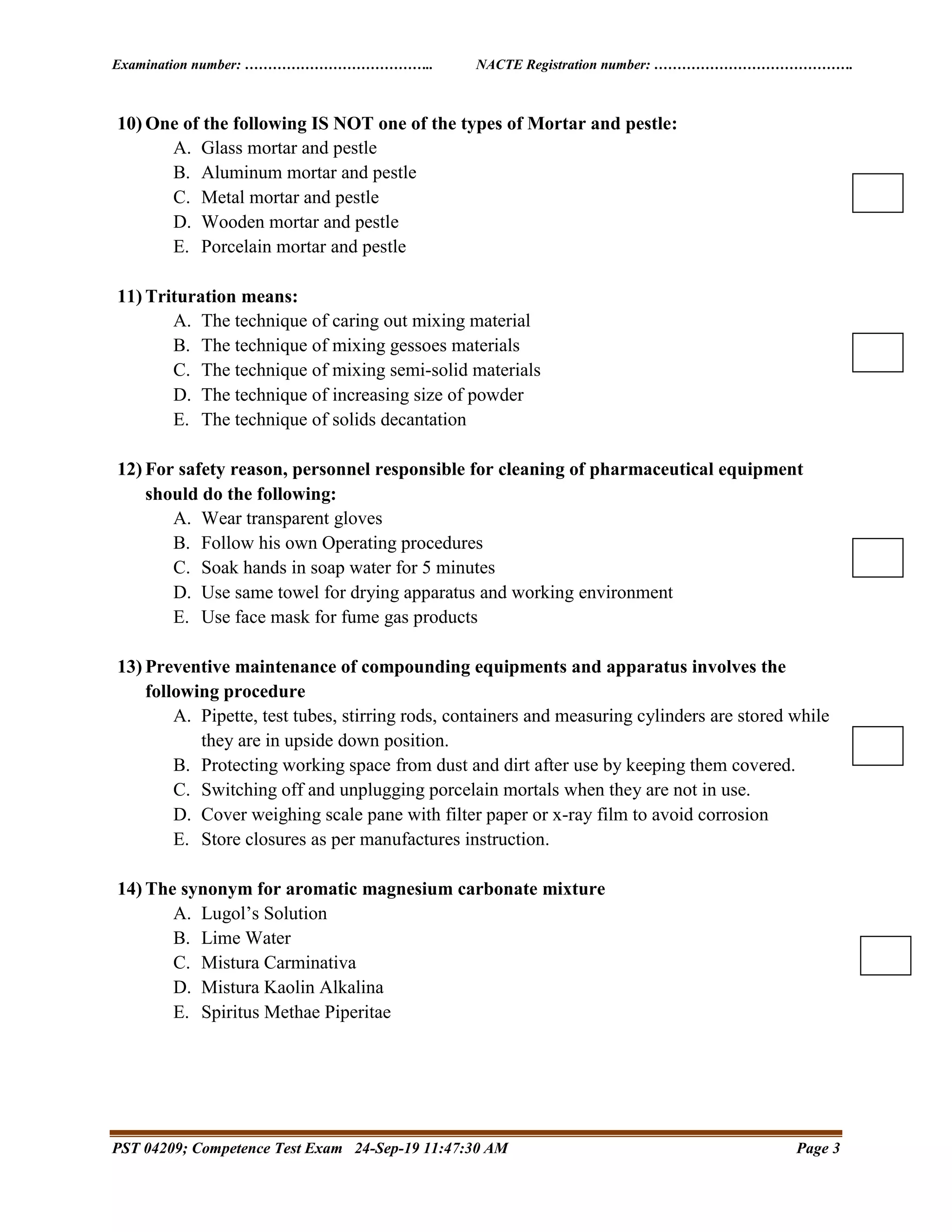 MCQ PHARMACEUTICAL COMPOUNDING TEST | PDF