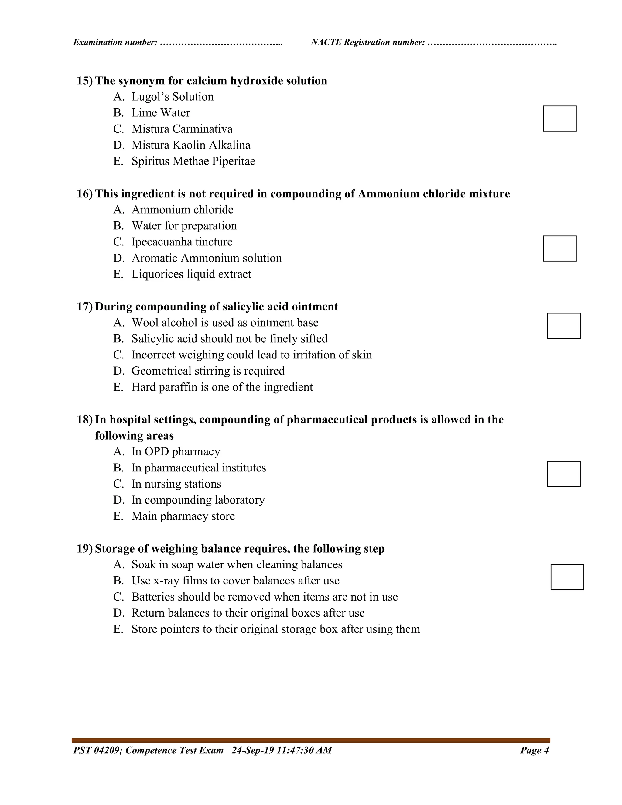 MCQ PHARMACEUTICAL COMPOUNDING TEST | PDF