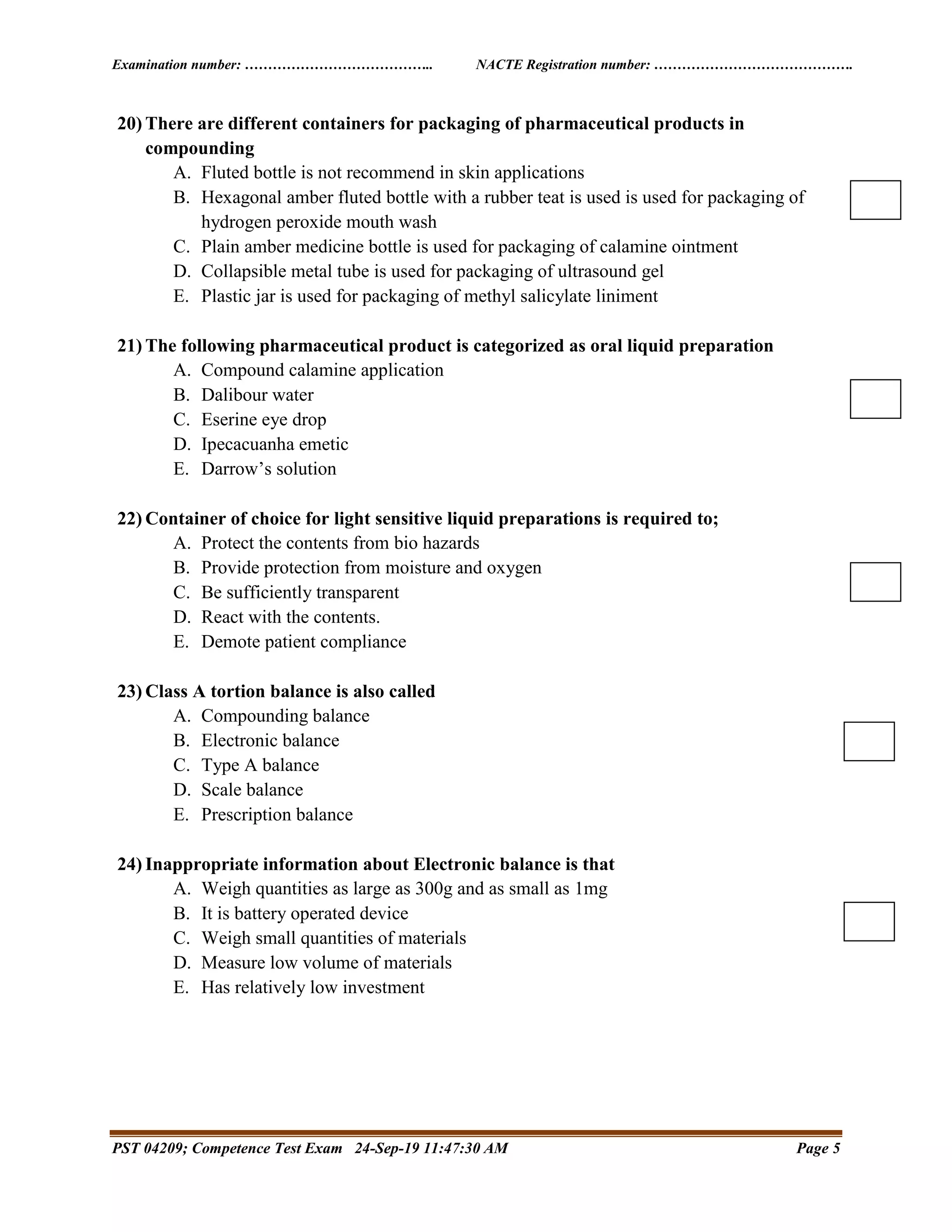 MCQ PHARMACEUTICAL COMPOUNDING TEST | PDF