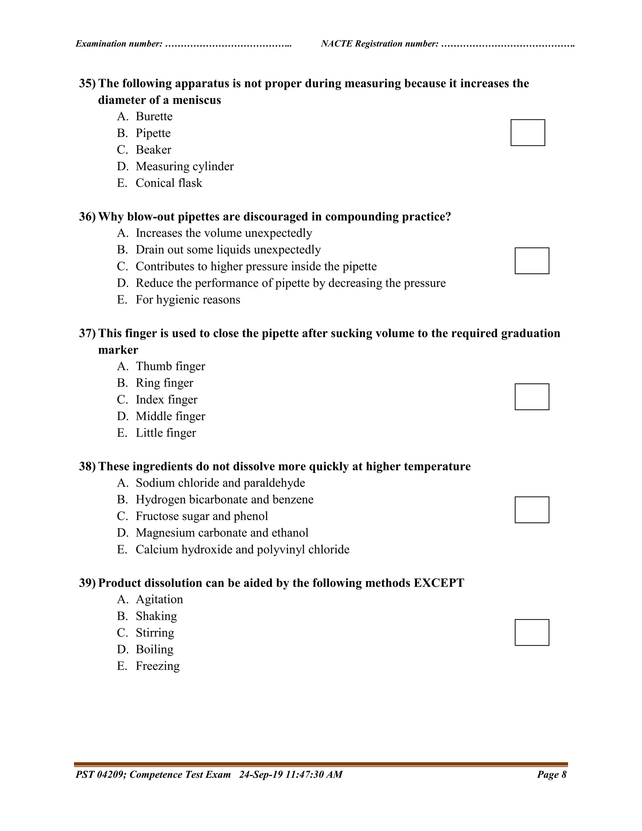 MCQ PHARMACEUTICAL COMPOUNDING TEST | PDF