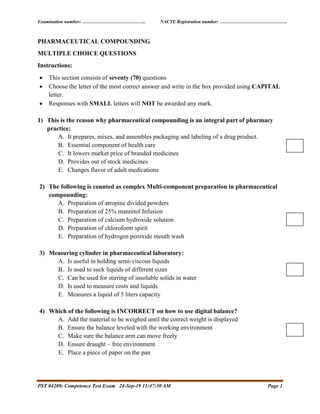 MCQ PHARMACEUTICAL COMPOUNDING TEST | PDF