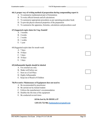 MCQ PHARMACEUTICAL COMPOUNDING TEST | PDF