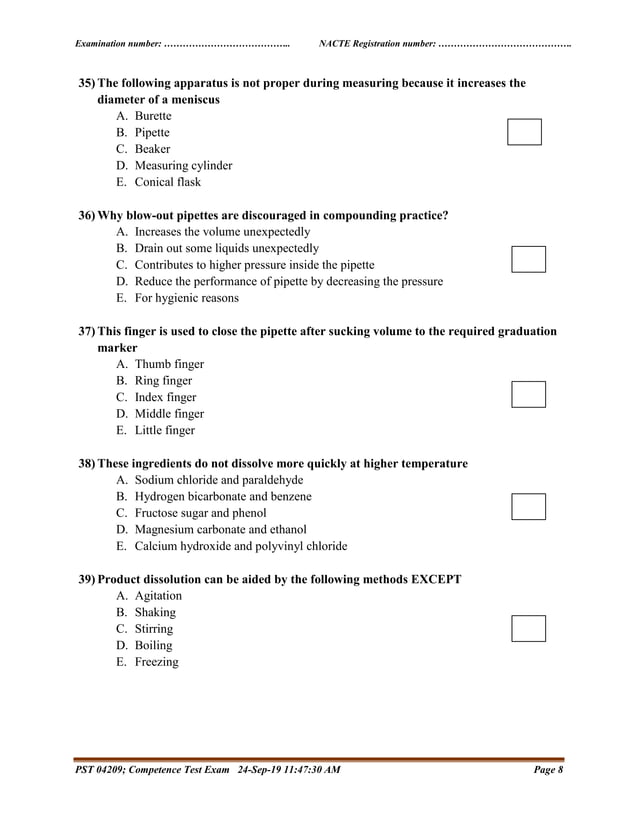 MCQ PHARMACEUTICAL COMPOUNDING TEST | PDF