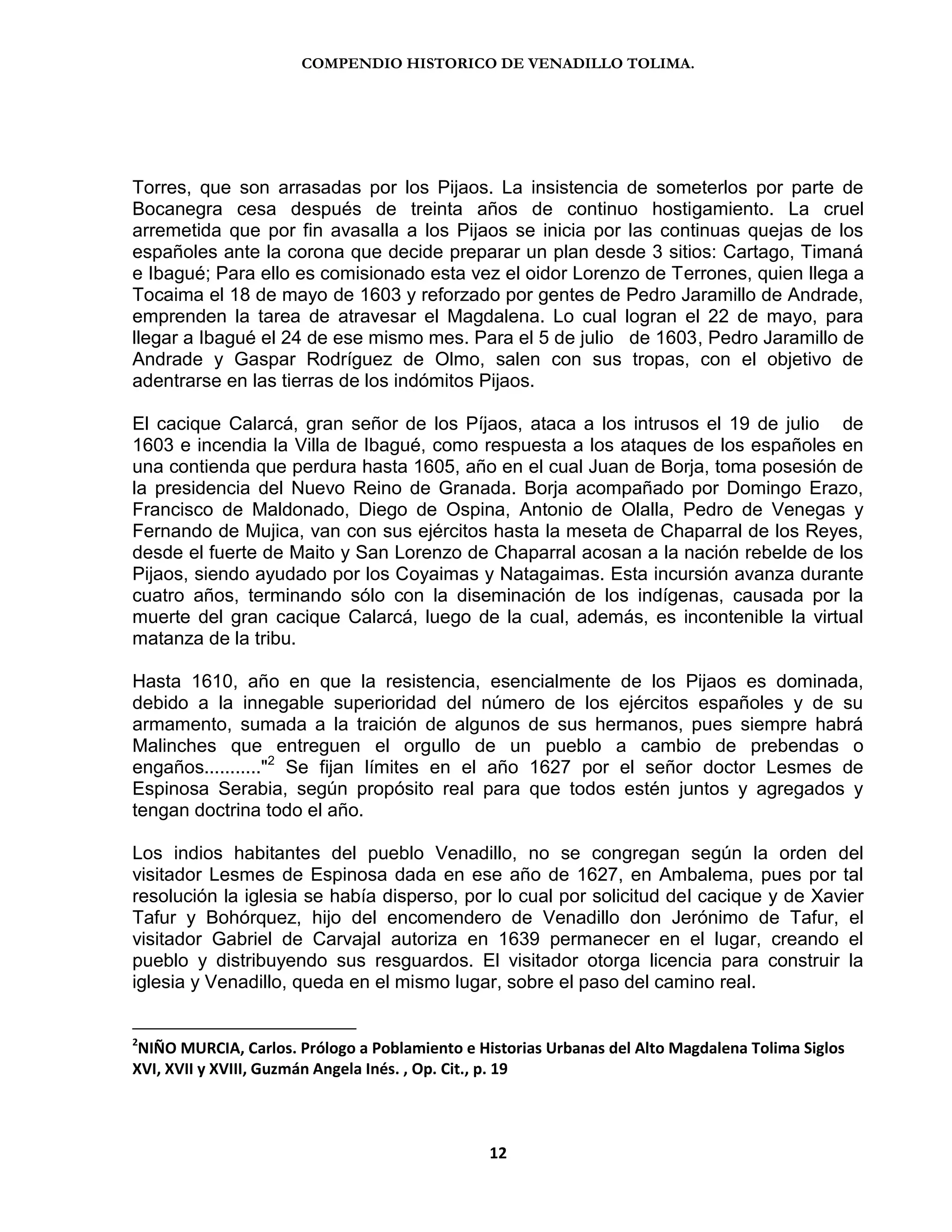 COMPENDIO HISTÓRICO DEL MUNICIPIO DE VENADILLO TOLIMA | PDF