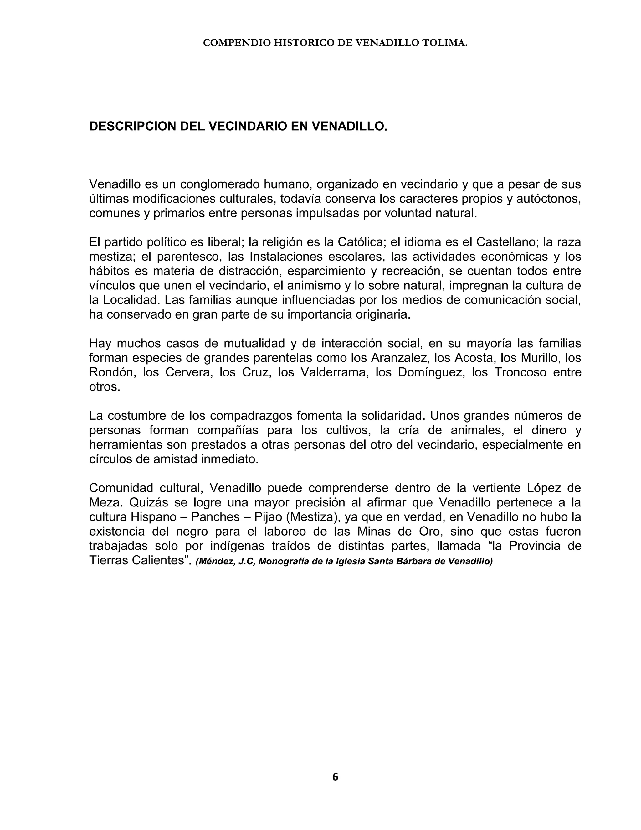 COMPENDIO HISTÓRICO DEL MUNICIPIO DE VENADILLO TOLIMA | PDF