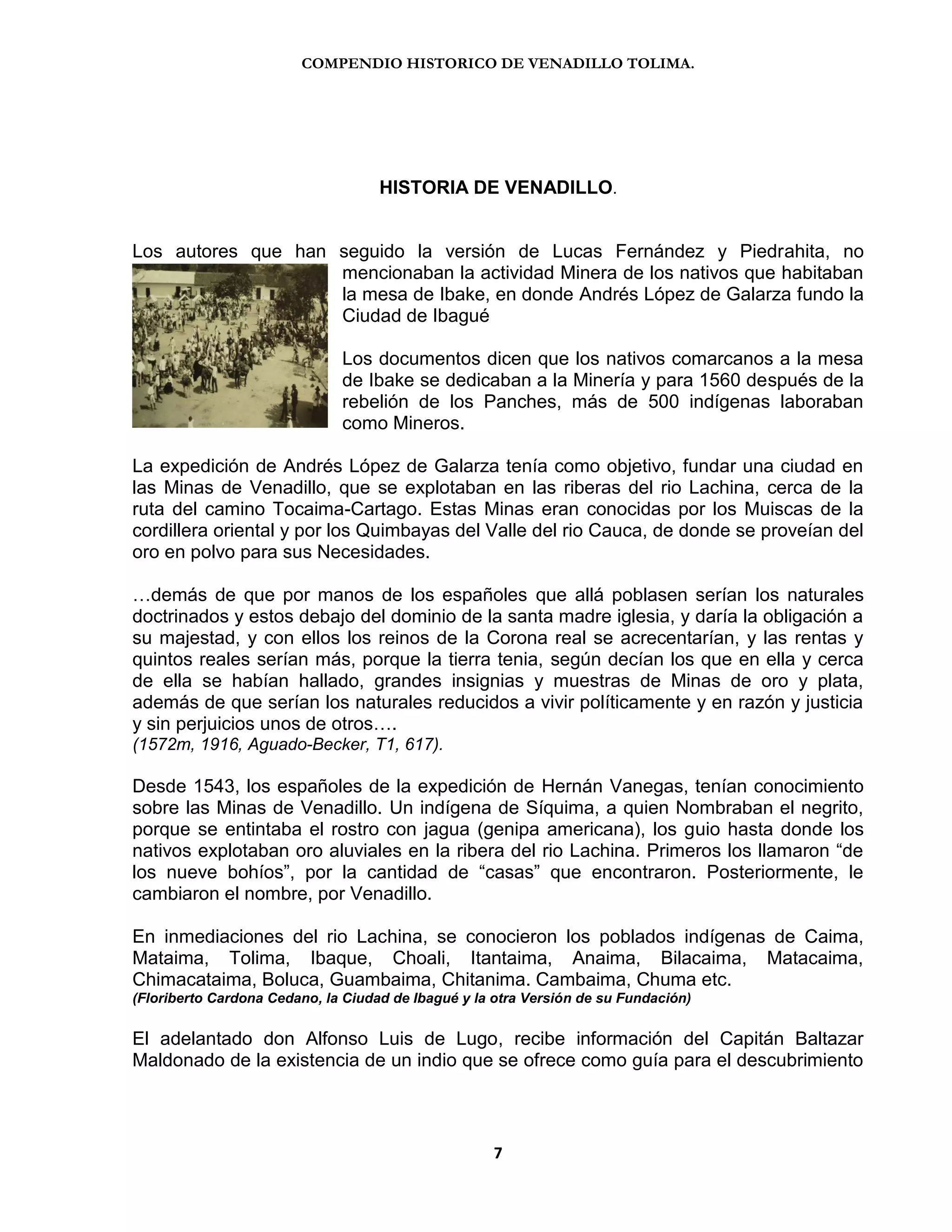 COMPENDIO HISTÓRICO DEL MUNICIPIO DE VENADILLO TOLIMA | PDF