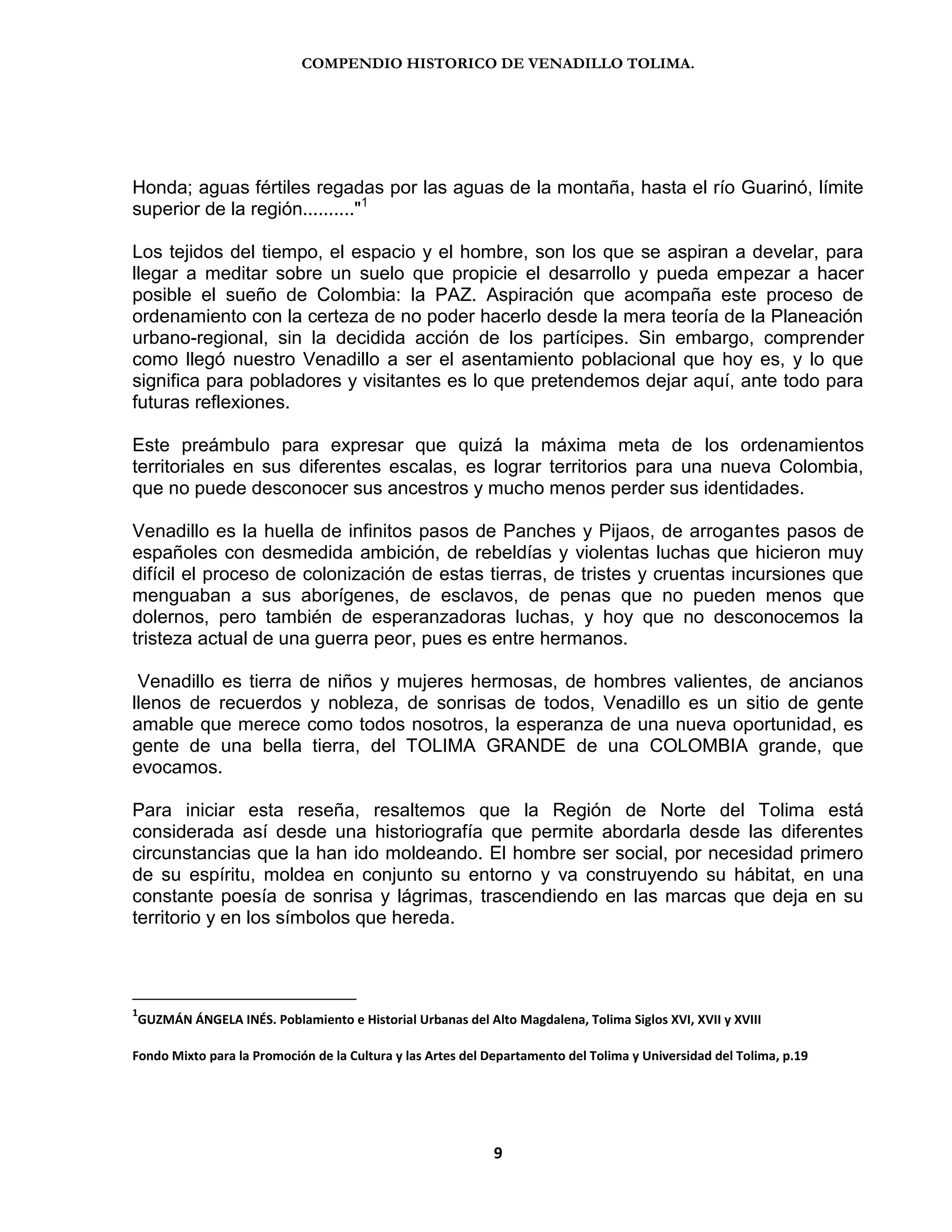 COMPENDIO HISTÓRICO DEL MUNICIPIO DE VENADILLO TOLIMA | PDF