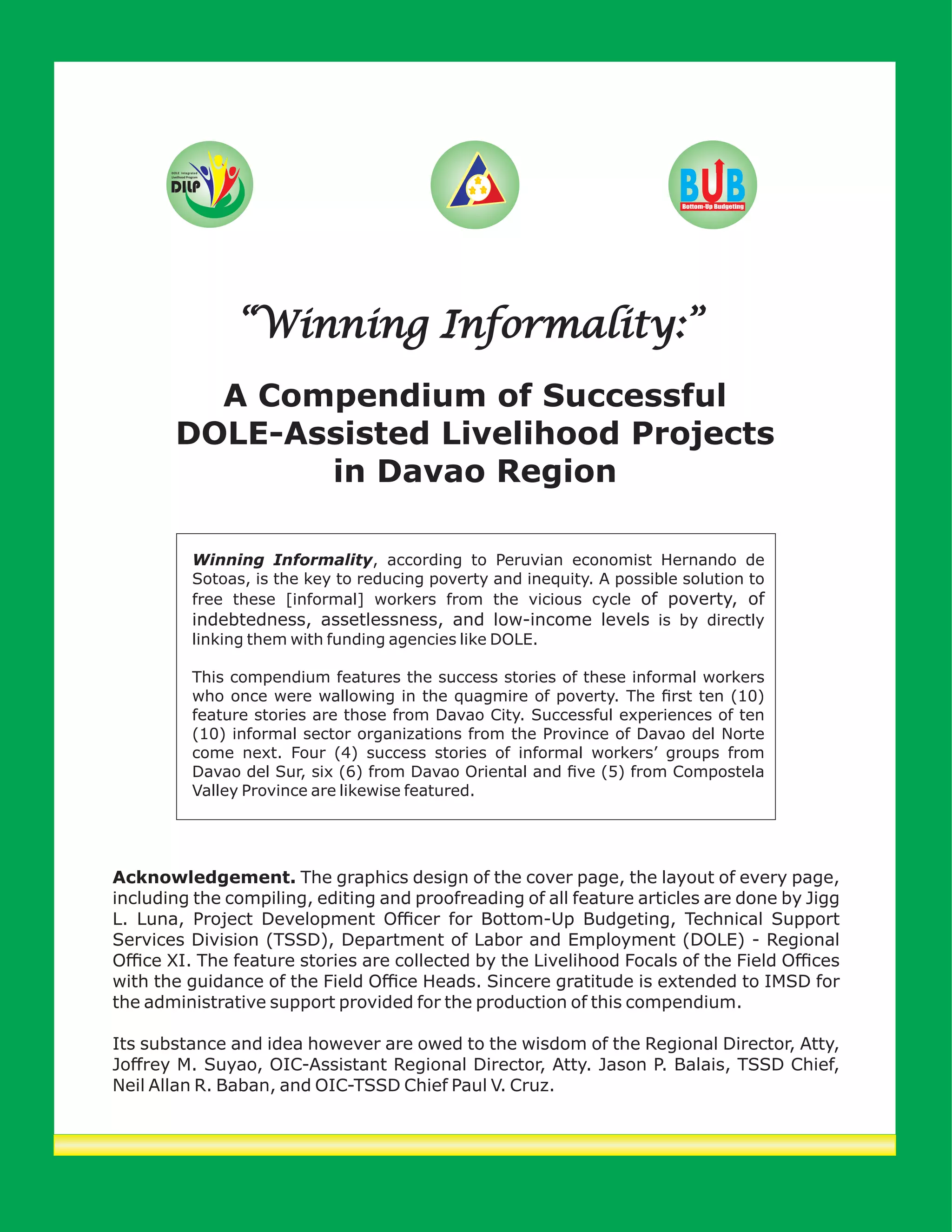 Compendium of Successful DOLE Assisted Livelihood Projects in Davao ...