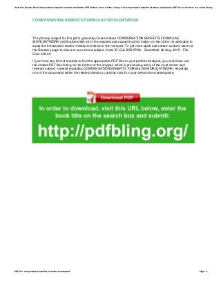 Compensation benefits-formulas-worldatwork