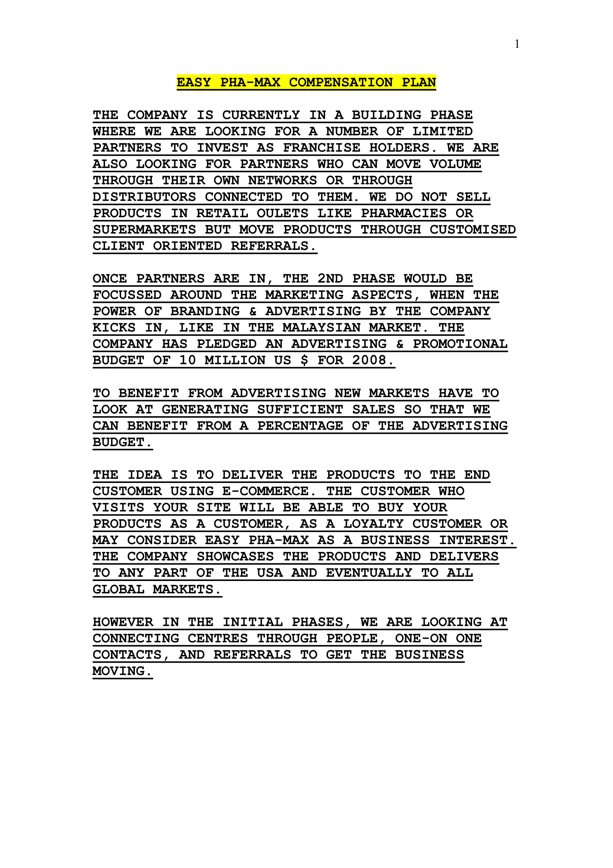 Easy Pha-max Compensation Plan | PDF