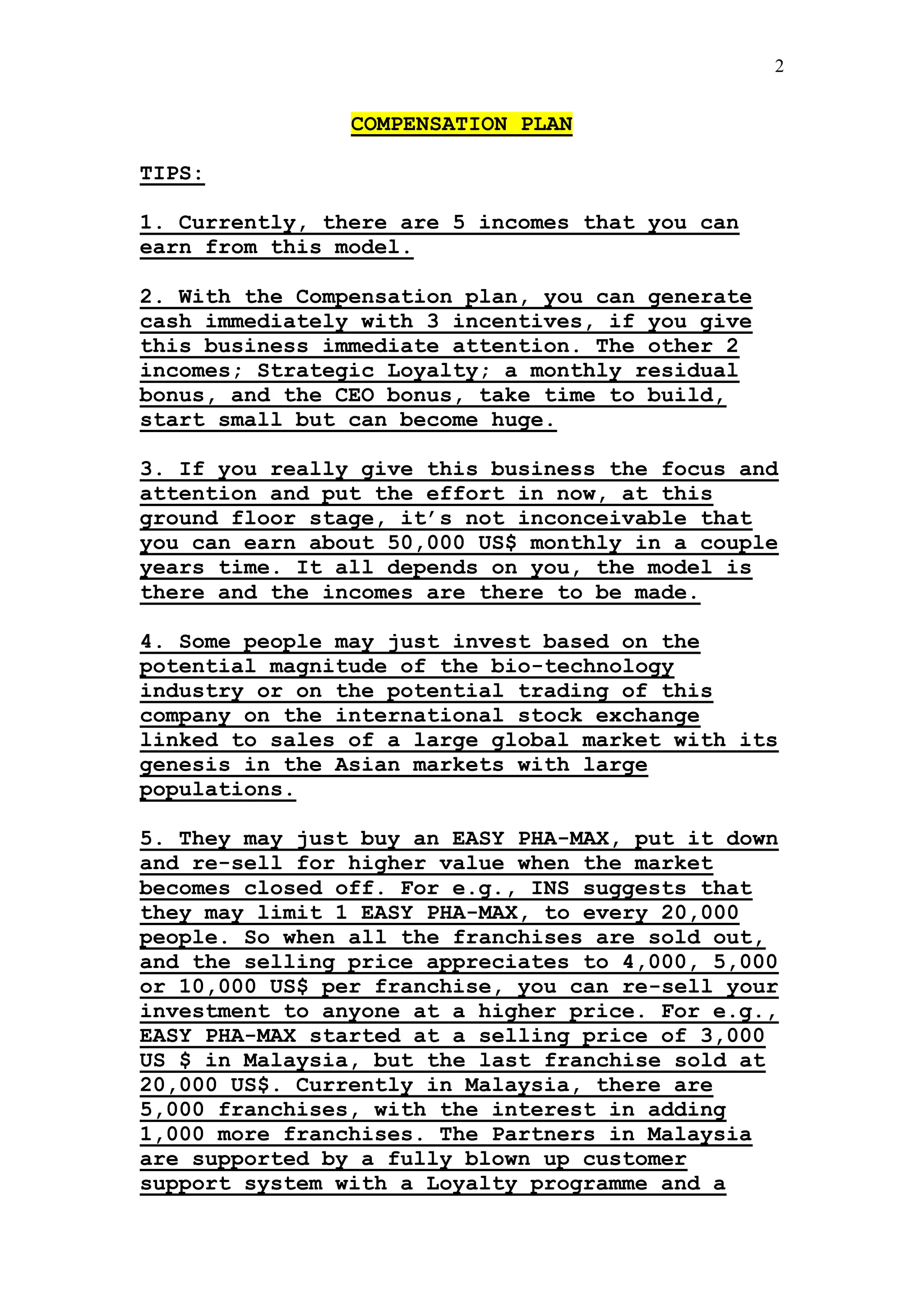 Easy Pha-max Compensation Plan | PDF