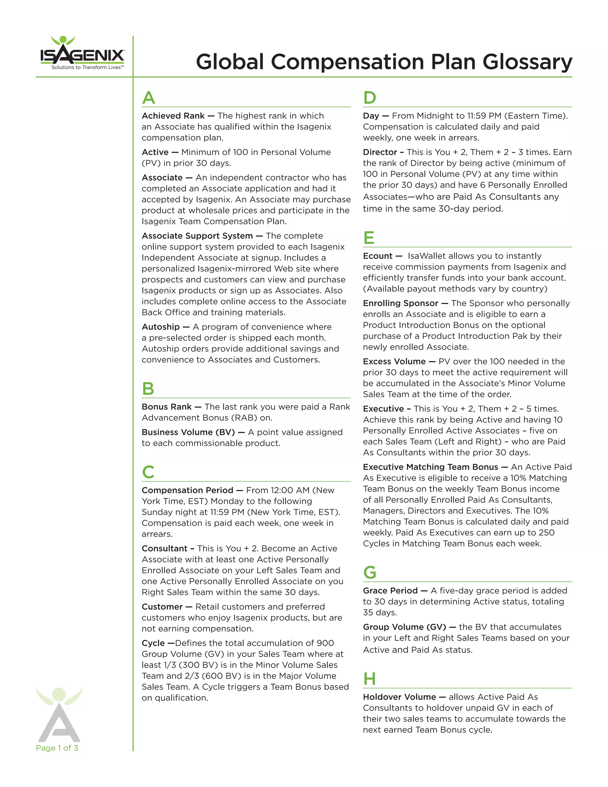 Compensation plan-glossary | PDF