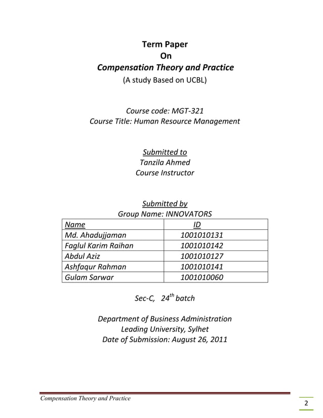 Compensation theory and-practice (a study-based-on-ucbl) | PDF ...