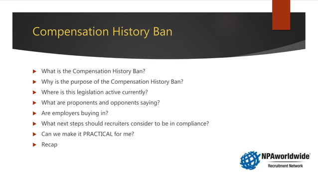 Compensation history ban presentation for recruiters | PPTX | Career ...