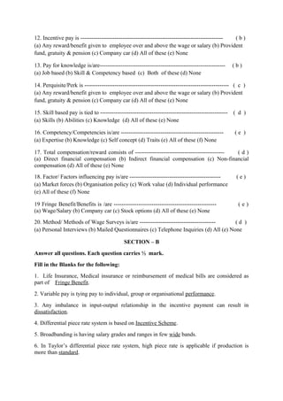Compensation management - Questions and answers for 1st internal ...