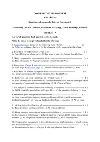Compensation management - Questions and answers for 1st internal ...
