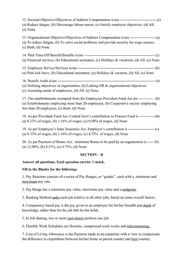 Compensation management - Questions and answers for 1st internal ...