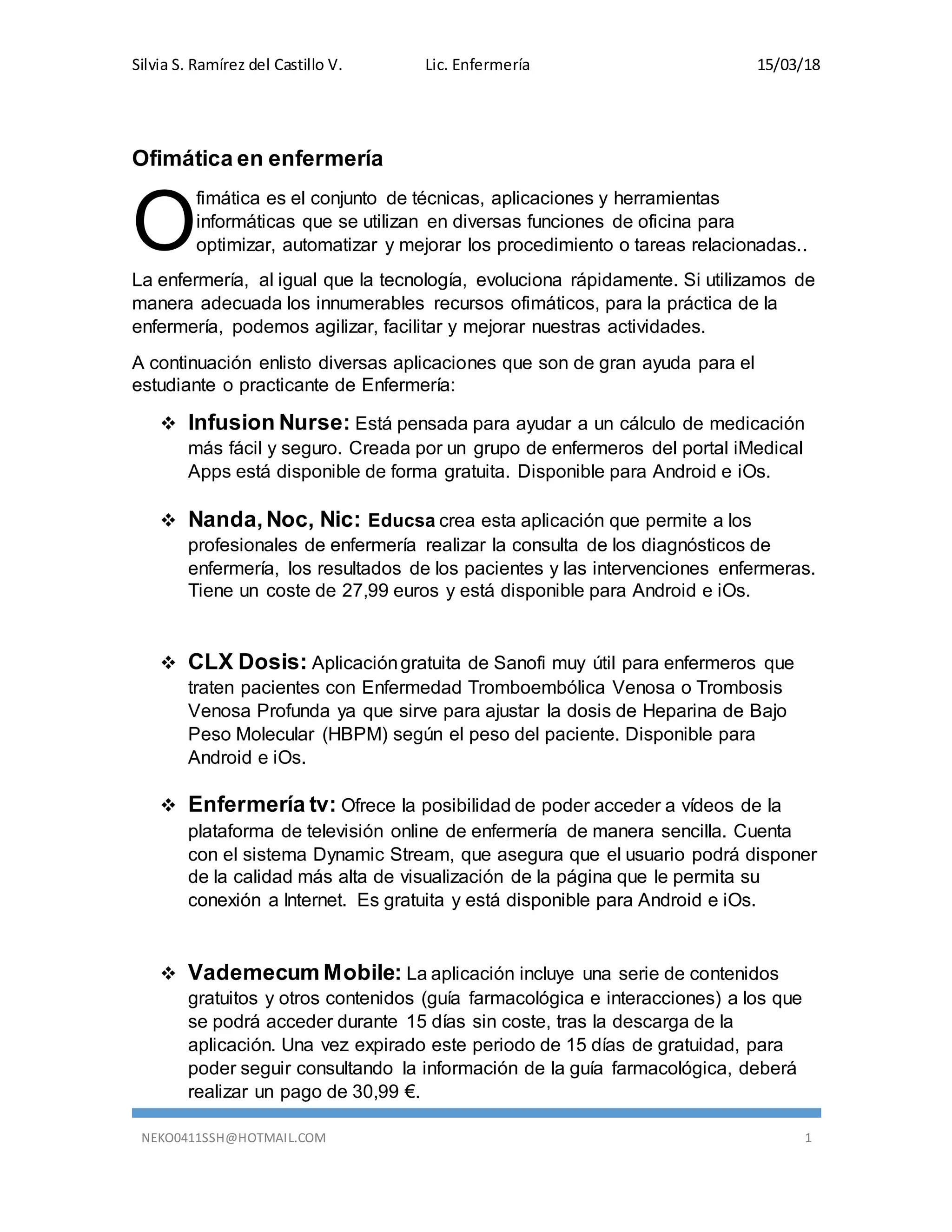 Ofimatica en Enfermeria | DOCX