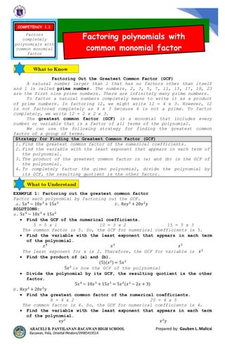Factoring polynomials with common monomial factor | DOCX