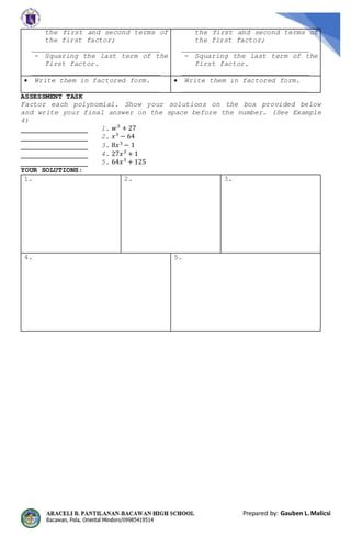 Factoring the sum and difference of two cubes | PDF