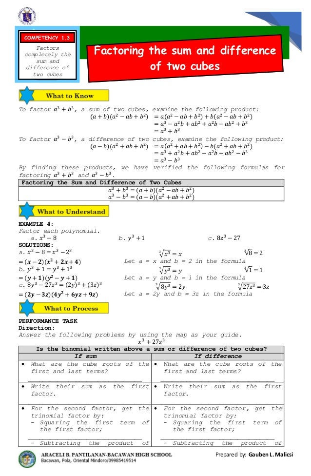 Factoring Sum And Difference Of Cubes