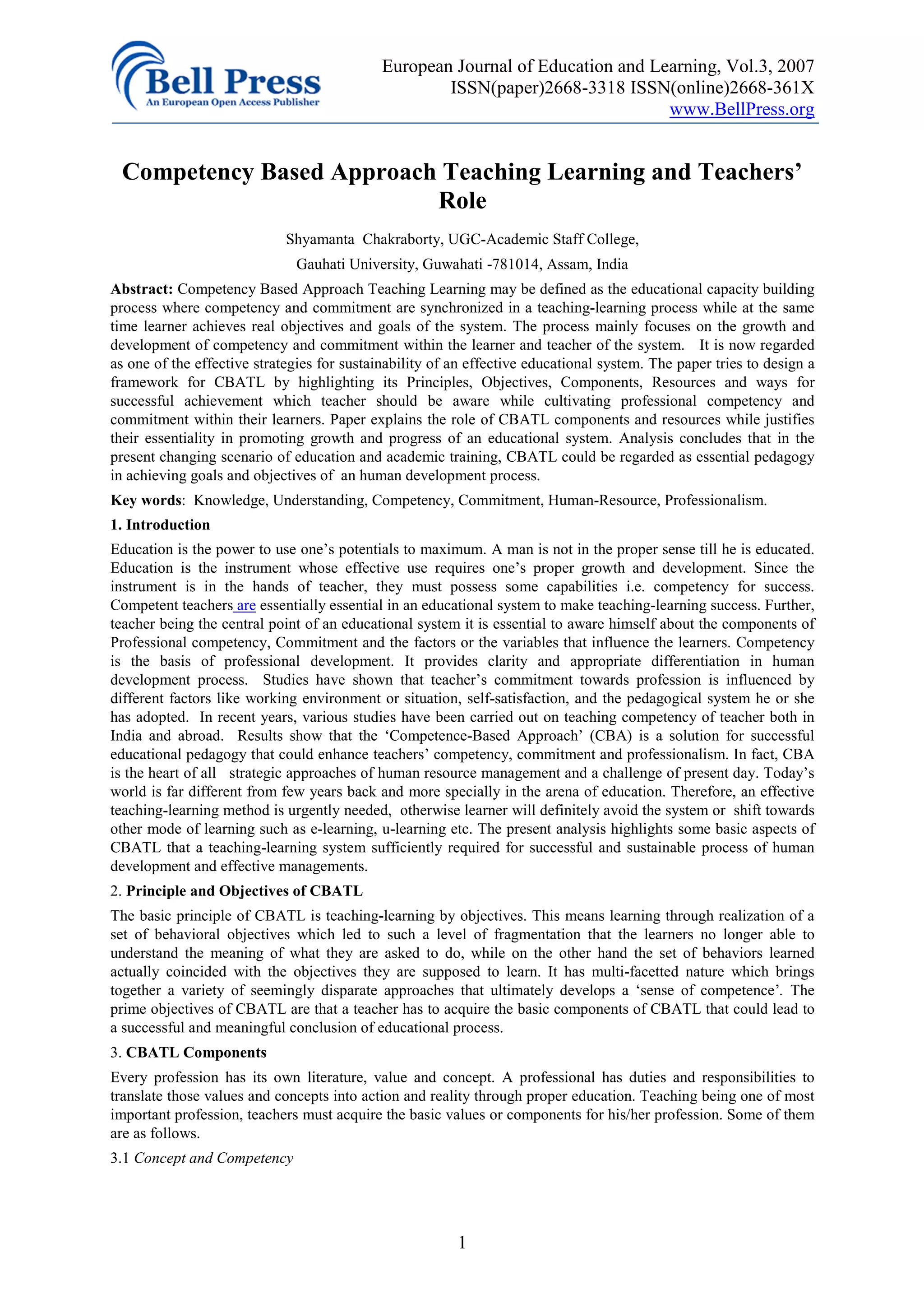 Competency based approach teaching learning and teachers’ | PDF