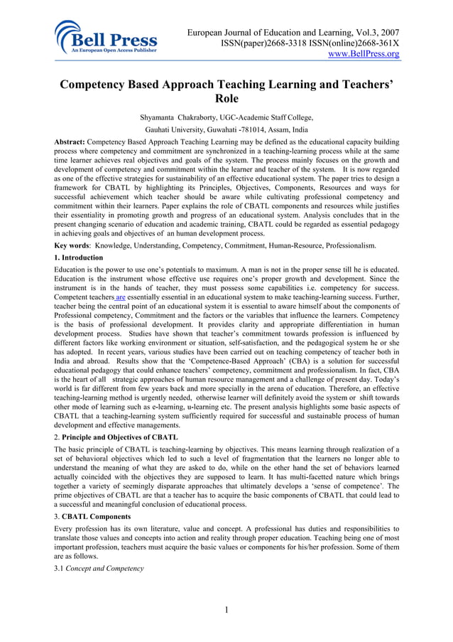 Competency based approach teaching learning and teachers’ | PDF