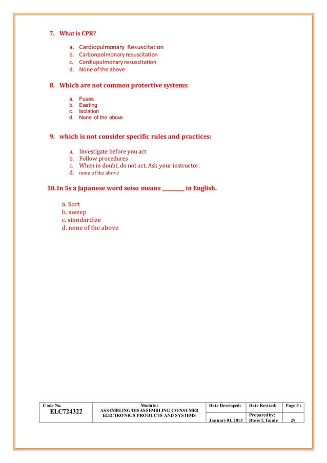 Competency based learning material assembling and disassembling | DOCX