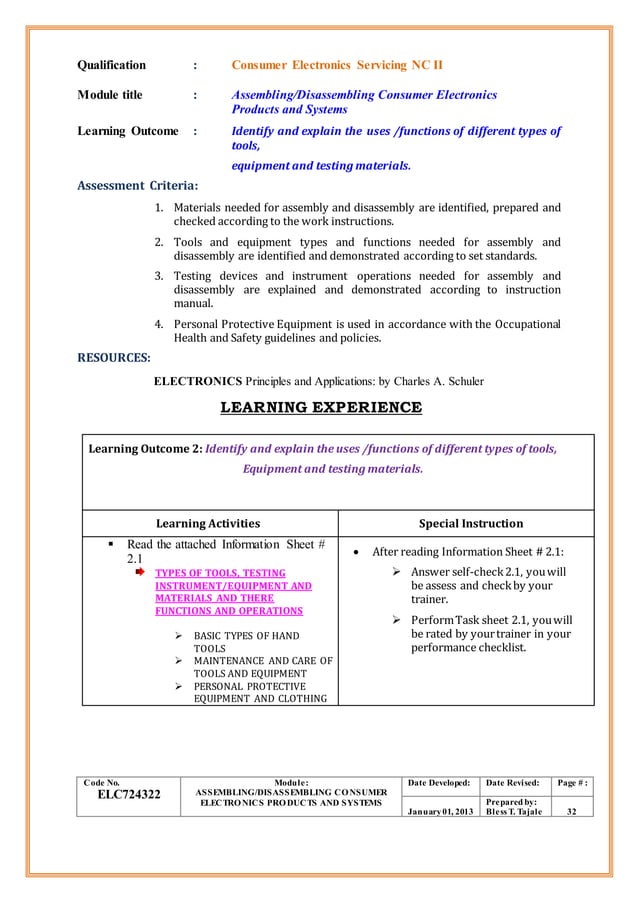 Competency based learning material assembling and disassembling | DOCX