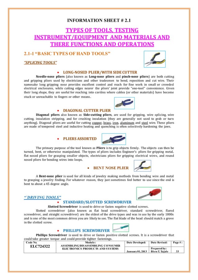 Competency based learning material assembling and disassembling | DOCX