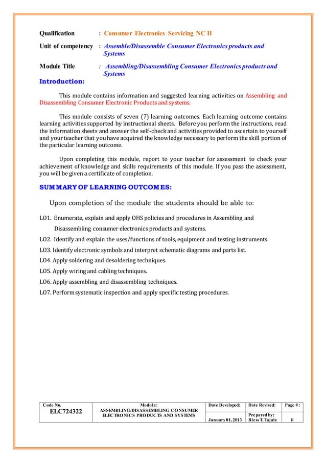 Competency based learning material assembling and disassembling | DOCX