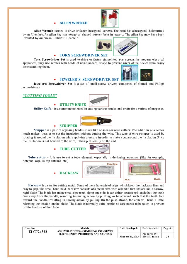 Competency based learning material assembling and disassembling | DOCX