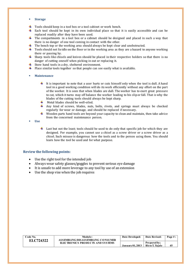 Competency based learning material assembling and disassembling | DOCX