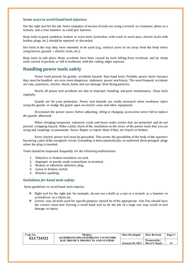 Competency based learning material assembling and disassembling | DOCX