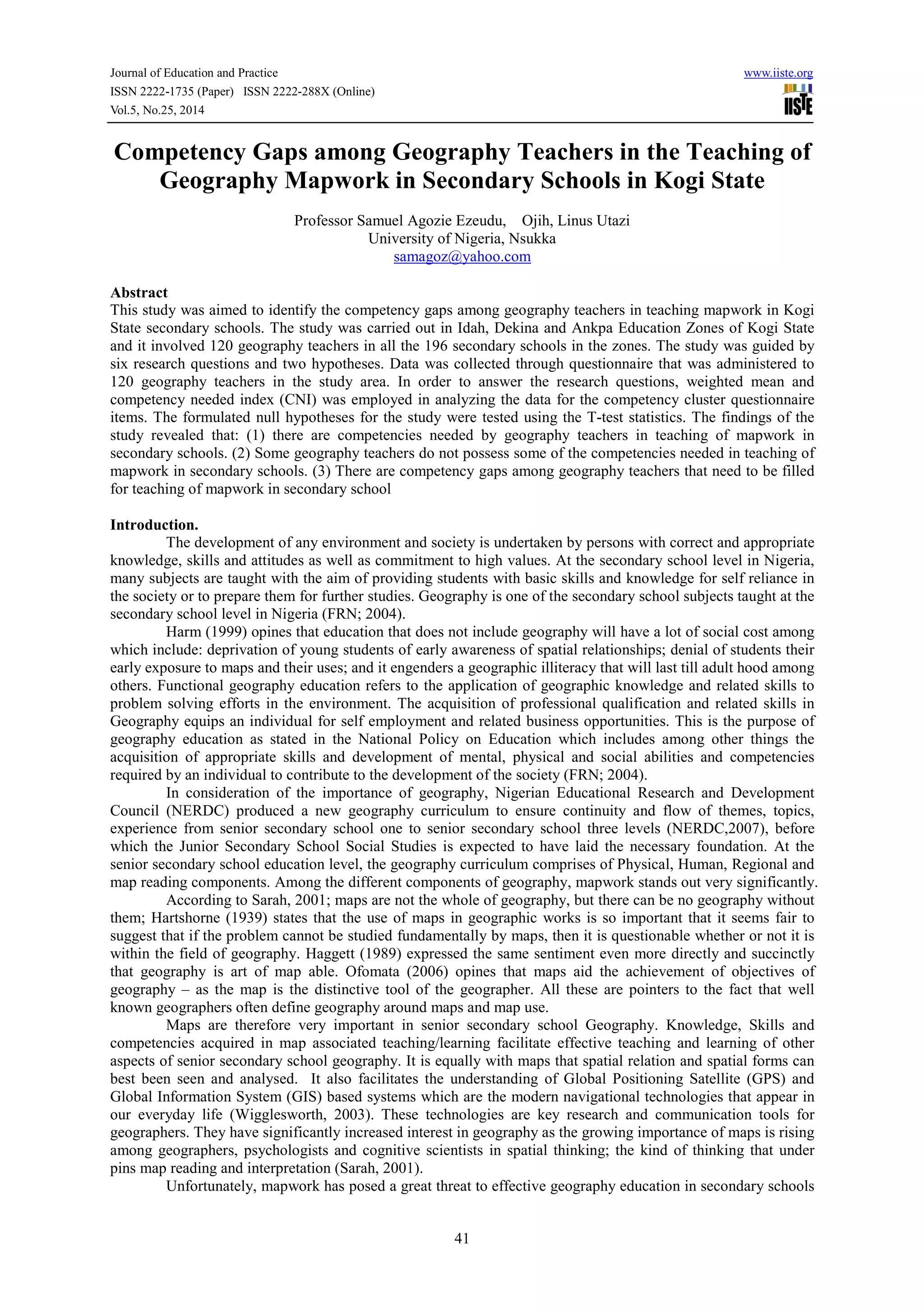 Competency gaps among geography teachers in the teaching of geography ...