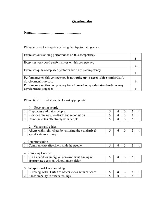 Competency mapping questionnaire | DOC | Education
