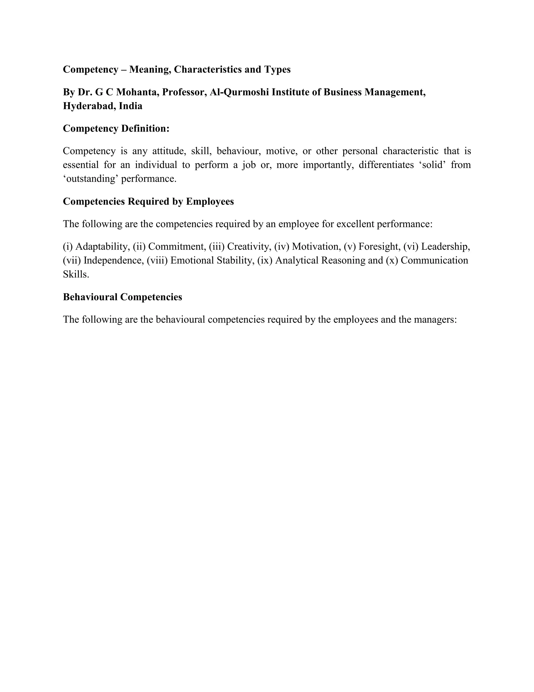 Competency meaning, characteristics and types | DOCX