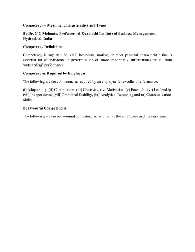 Competency meaning, characteristics and types | DOCX