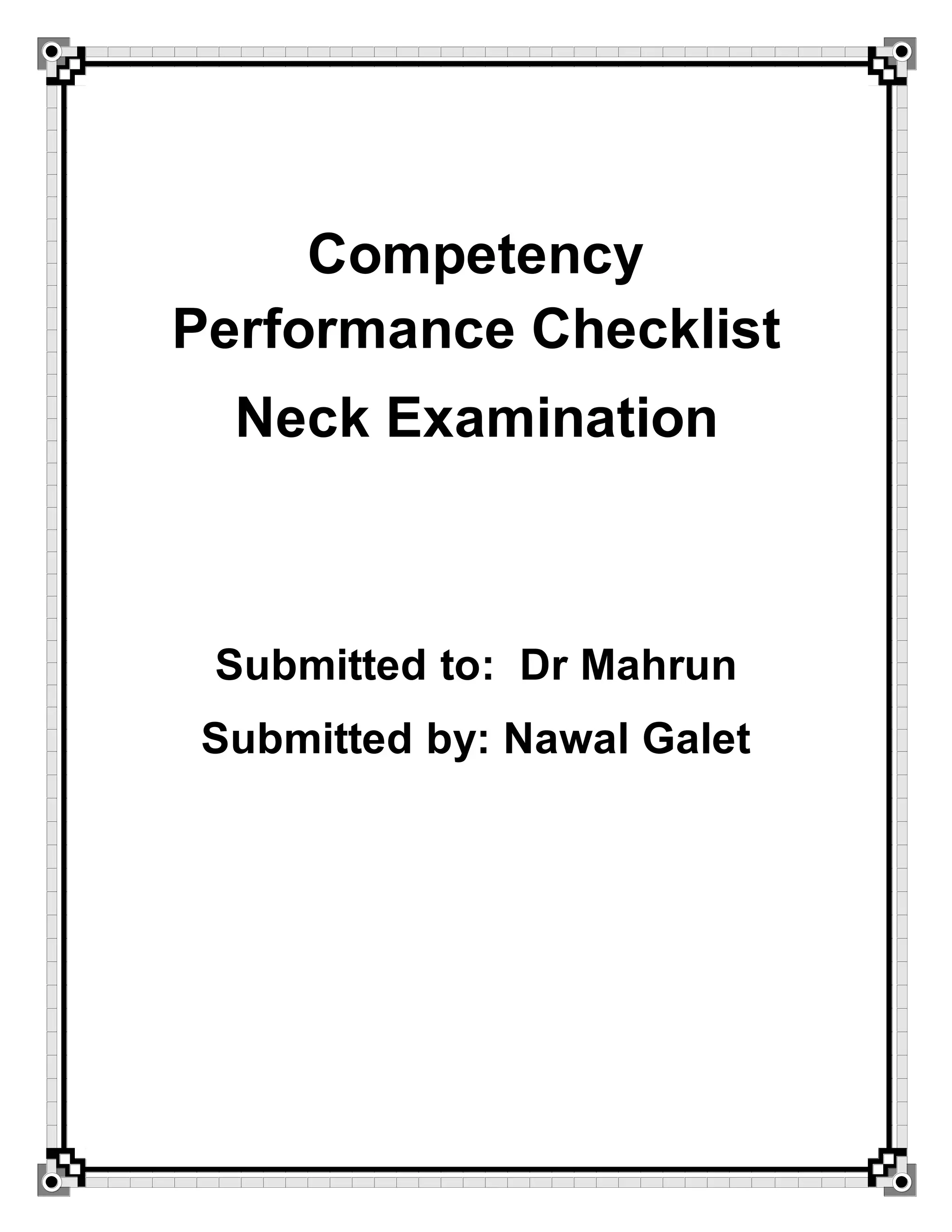 Competency performance checklist neck examination | DOCX