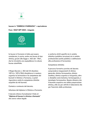 COMPETENZE CHIMICHE- Laurea in Chimica e Farmacia -CHAT GPT 2025 ...