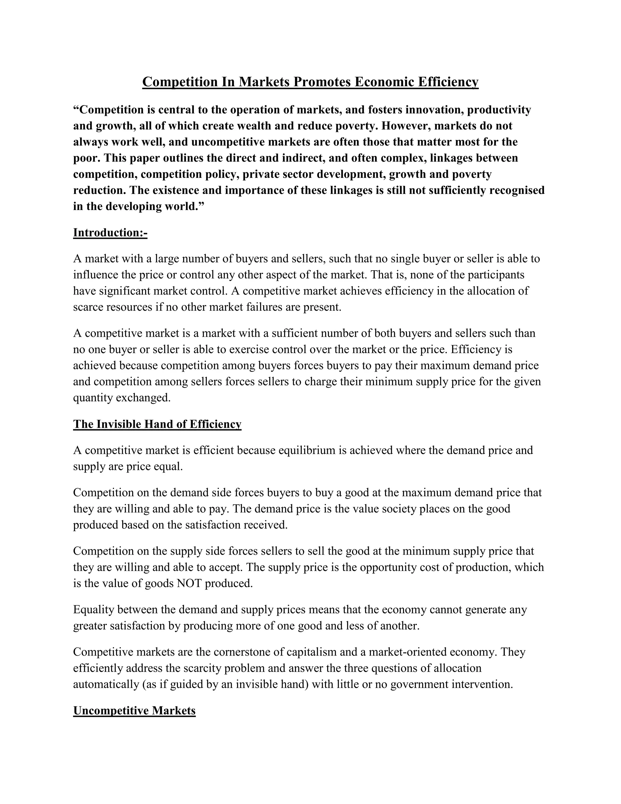 Competetion in market promotes economic efficiency | PDF | Free Download