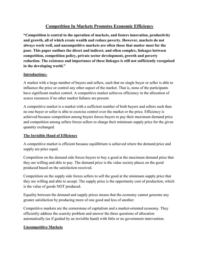 Competetion in market promotes economic efficiency | PDF | Free Download
