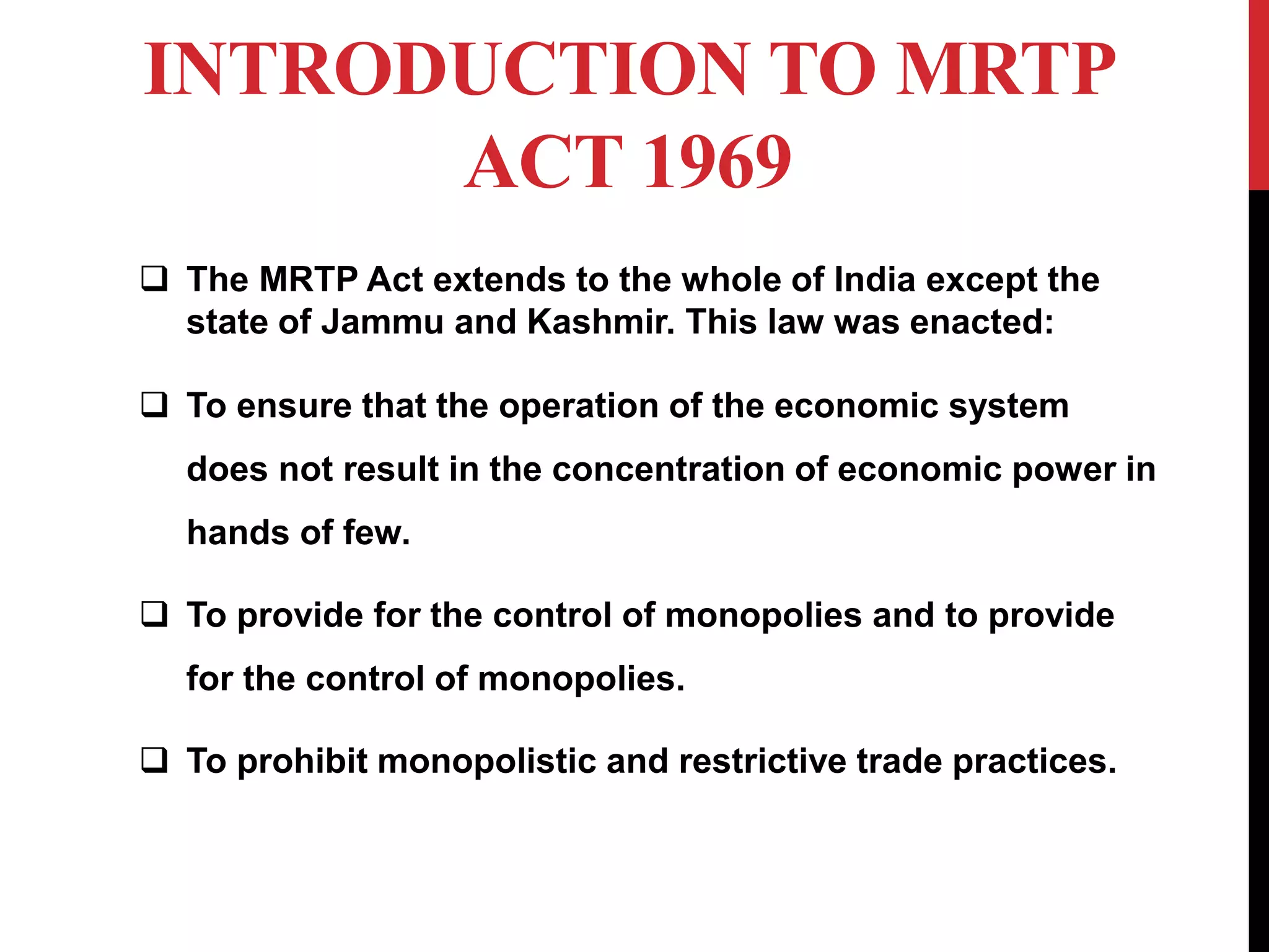 MRTP Act 1969 and Competition Act 2002 | PPTX
