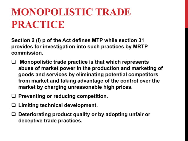 MRTP Act 1969 and Competition Act 2002 | PPTX