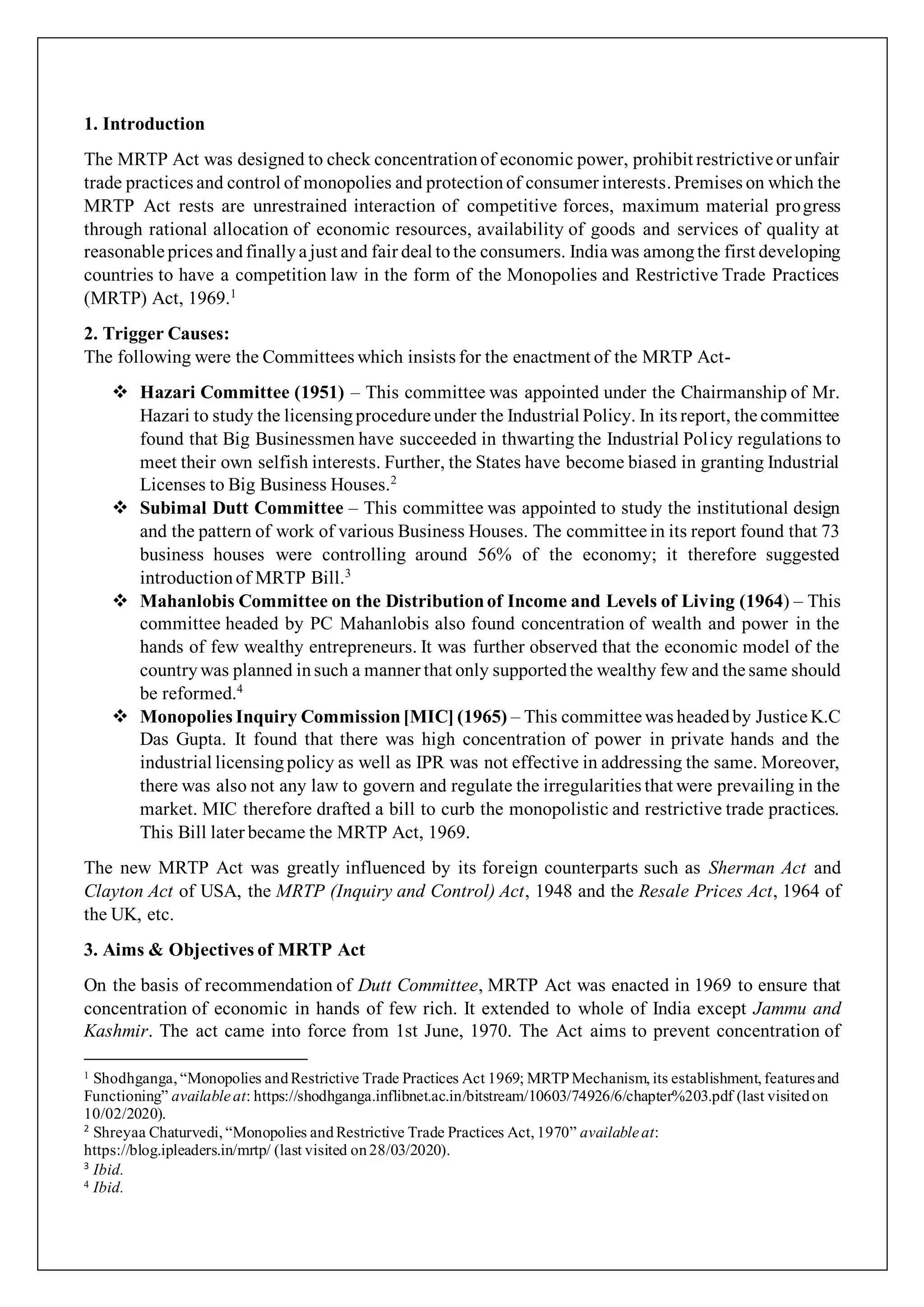 An overview of MRTP Act, 1969. | PDF