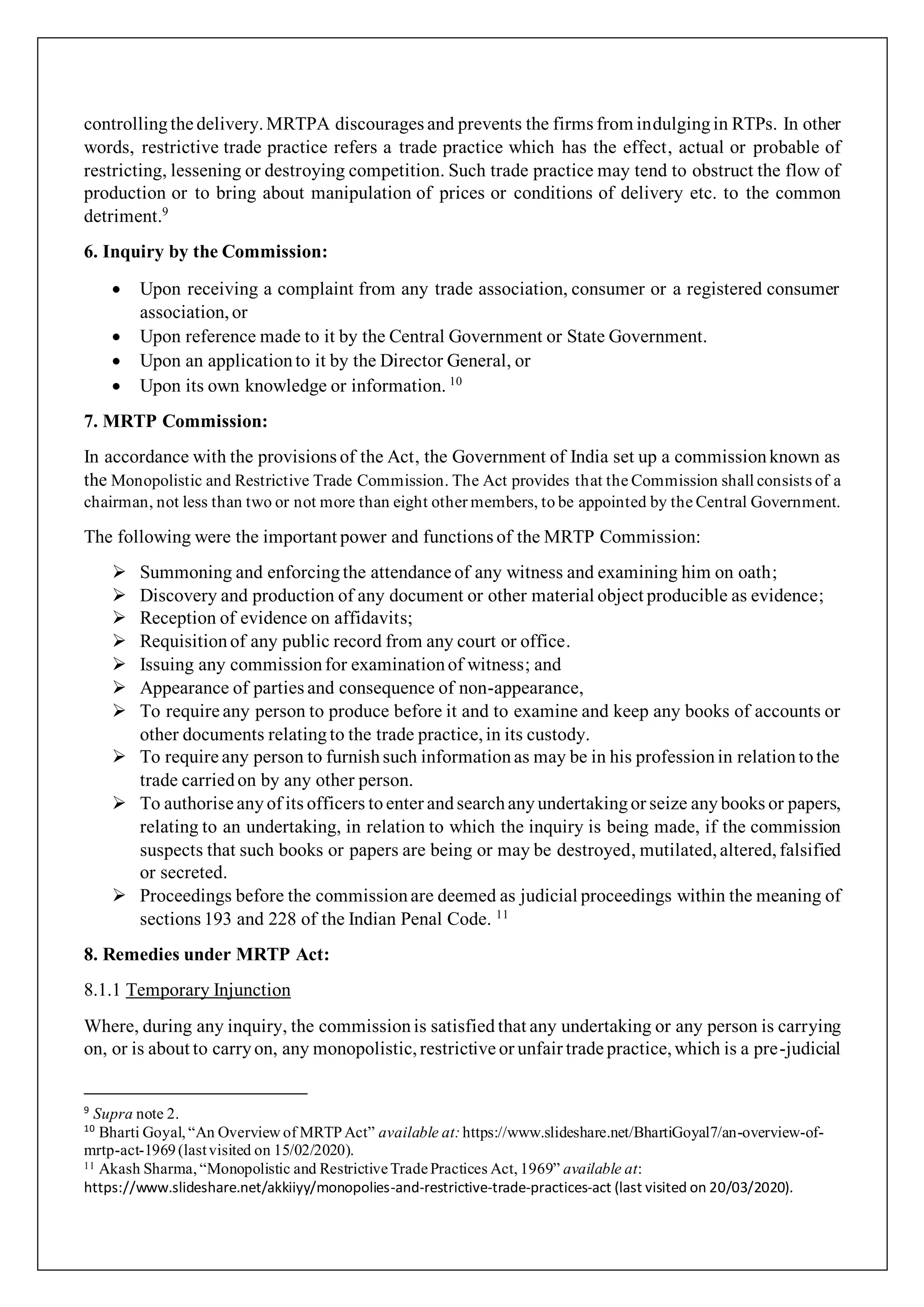 An overview of MRTP Act, 1969. | PDF