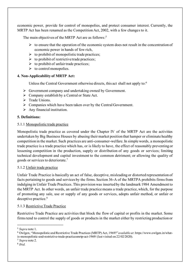 An overview of MRTP Act, 1969. | PDF | Business | Business and Finance